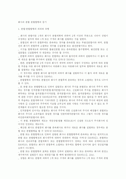 회사의 분할 분할합병의 등기