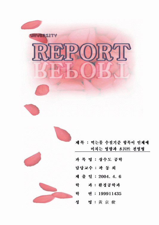 수질기준 항목이 인체에 미치는 영향(수인성 전염병)