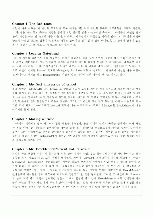 제인에어 chapter별 요약번역 및 독후감