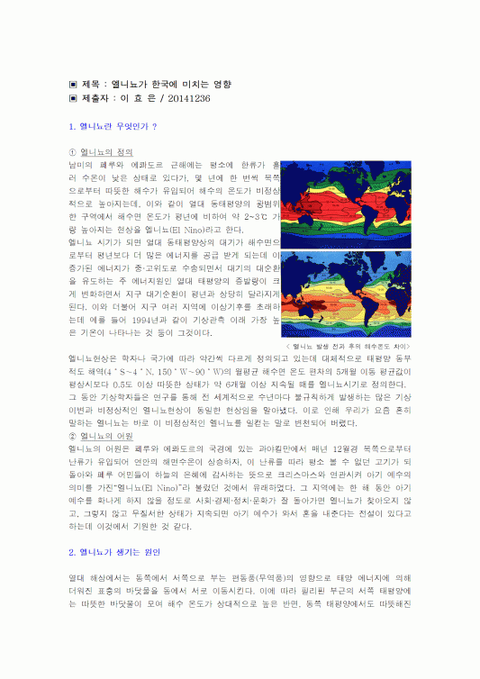엘니뇨 현상이 지구에 미치는 영향