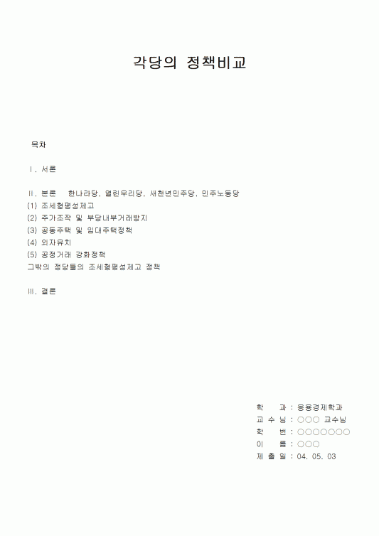 각당의 정강정책