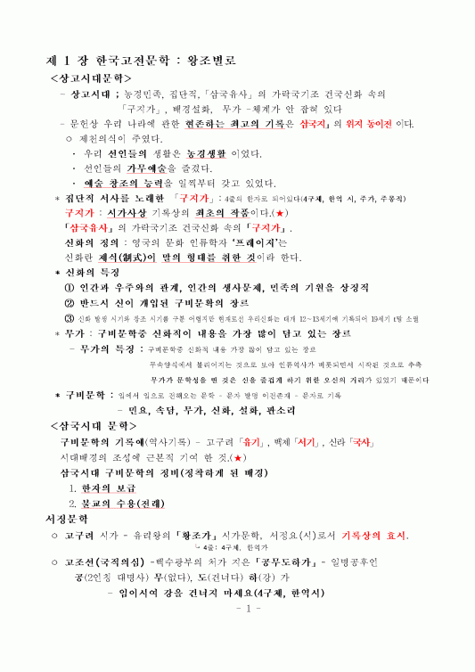 공무원 시험 문학요점정리