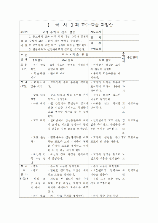 학습지도안(고려 후기의 정치변동)