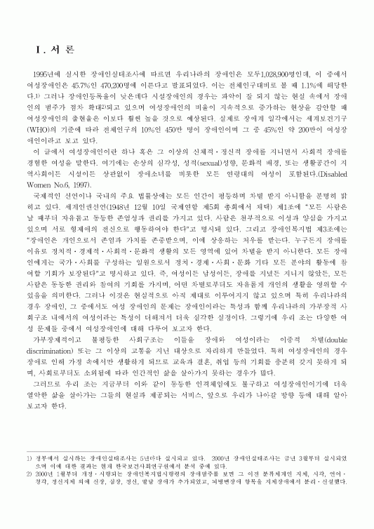 여성장애인의 현황 여성장애인의 차별실태 여성장애인 복지정책의 방향 및 과제 방문기관소개