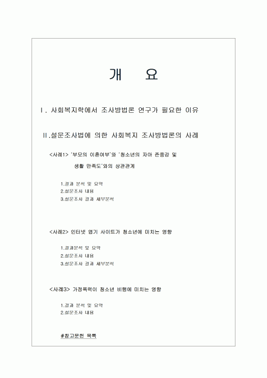 청소년 관련 사례조사 3가지 [설문지 포함]