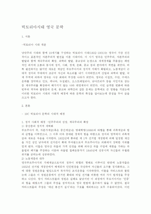 빅토리아 시대 영국문학과 그에 영향을 준 요인들