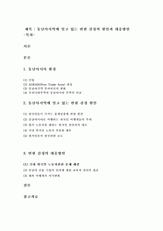 동남아 지역에 일고 있는 반한 감정의 원인과 그 대응방안