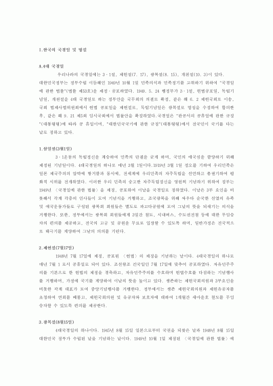 한국과 프랑스의 공휴일 및 축제