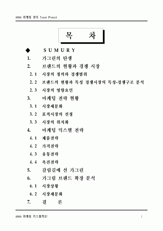 가그린 시장전략과 발전방향