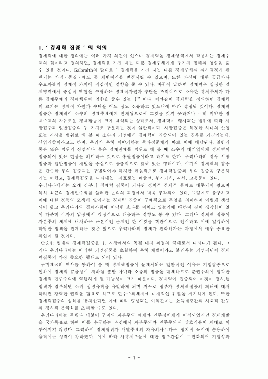 경제력 집중의 의의, 과정, 문제점, 현황