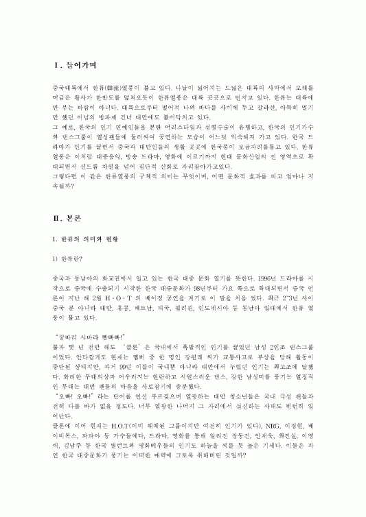 한류의 의미와 한류열풍의 지속적인 방향