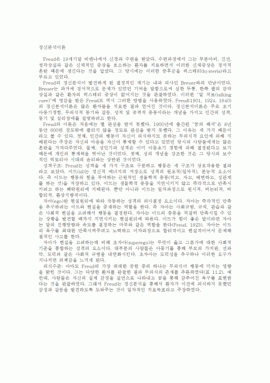 프로이드이론의 정신분석이론