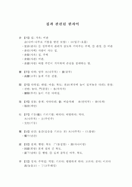 집과 관련된 한자어들