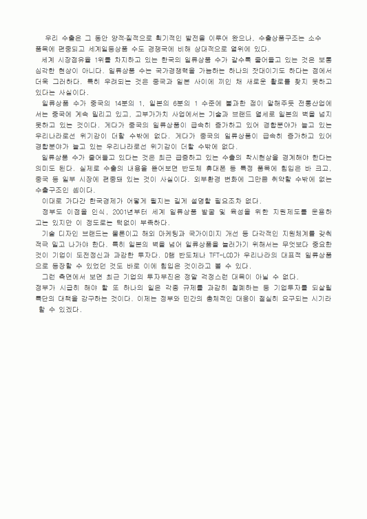 정보산업(세계시장에서 우리제품이 10위권내에 들어가는것)