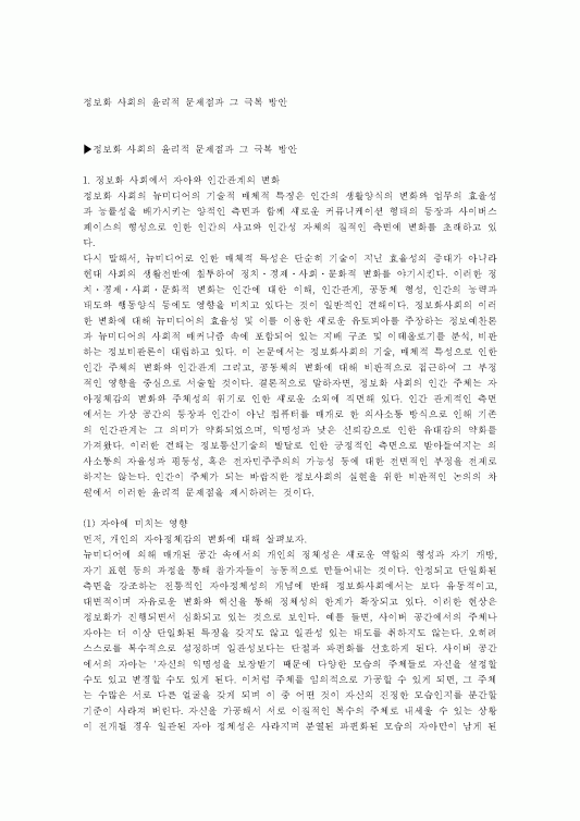 정보화 사회의 윤리적 문제점과 그 극복방향