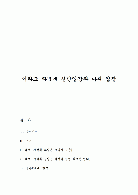 이라크 파병 찬반입장과 나의 입장