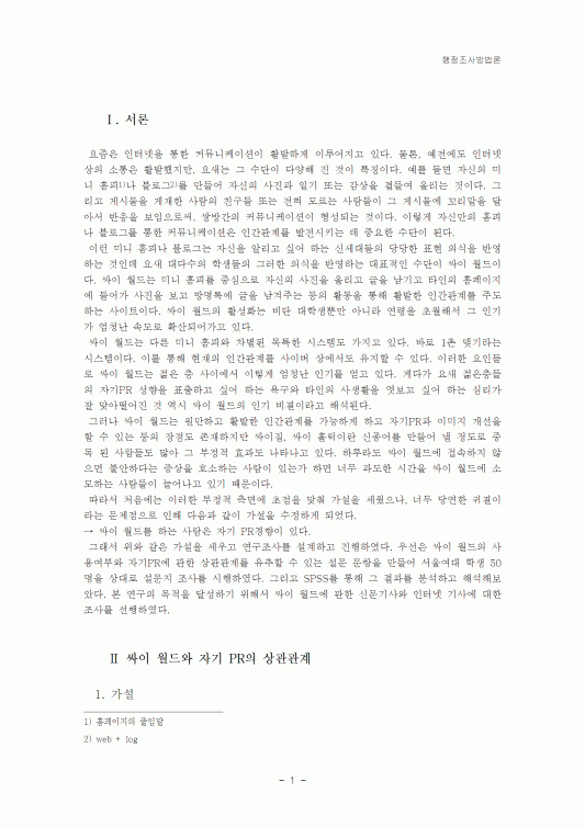 싸이월드와 자기PR의 상관관계