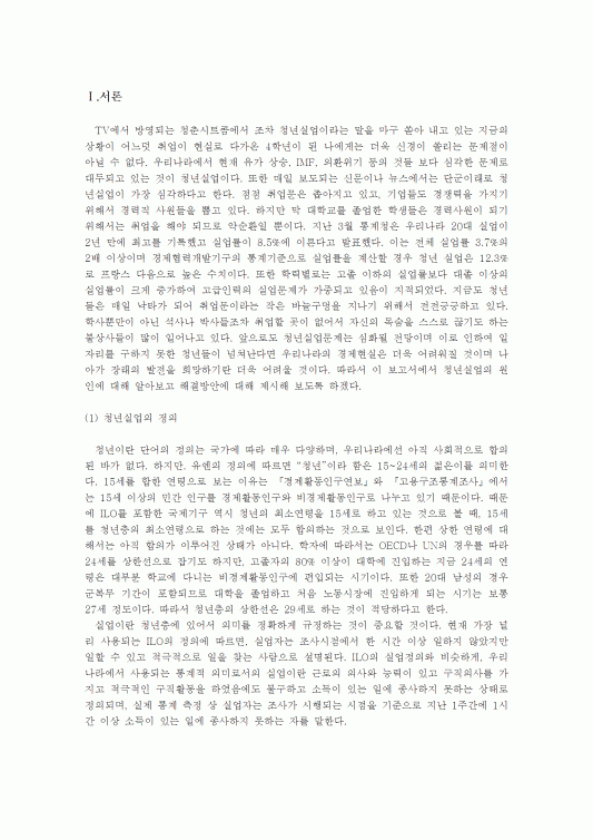 청년실업의 정의, 원인과 해결방안