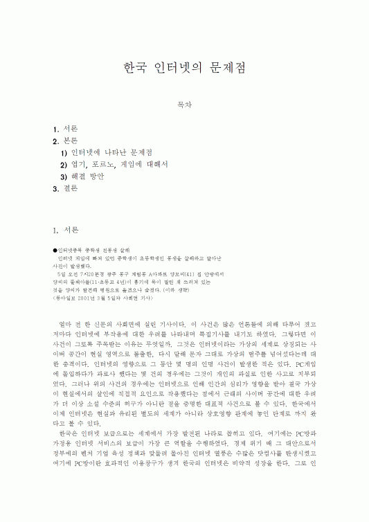 한국 인터넷 문제점 분석