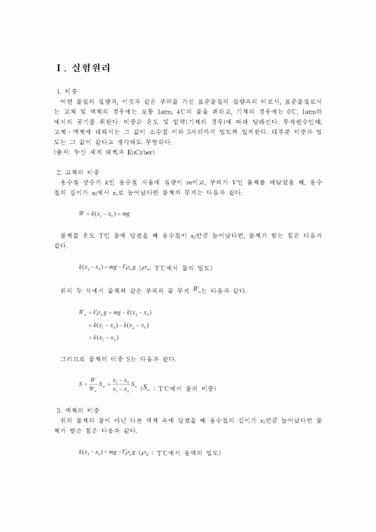 물질의 비중측정