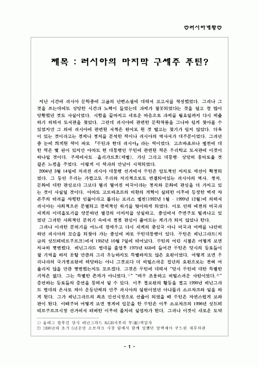 러시아 개황 레포트 자료