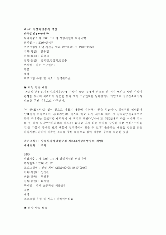 방송심의 결과조사