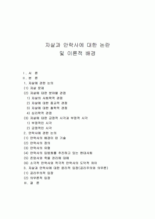 자살과 안락사에 대한 논란 및 이론적 배경