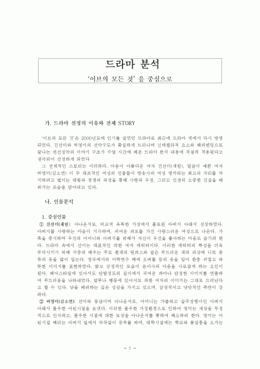 드라마 분석 ‘이브의 모든 것’ 을 중심으로