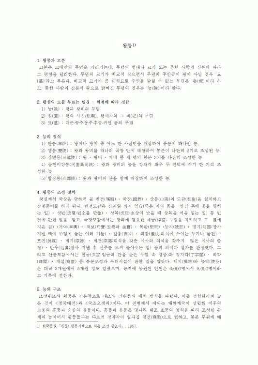 왕릉과 정릉 레포트 자료