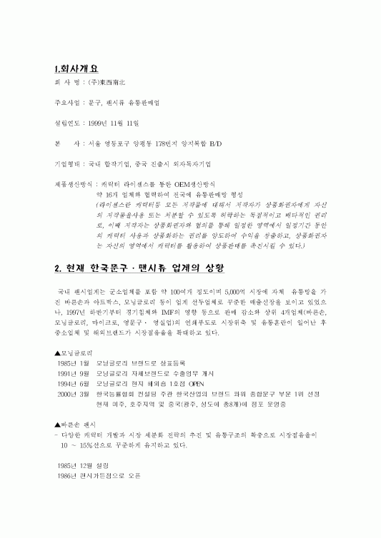 중국 팬시업계 진출 전략 사업계획서