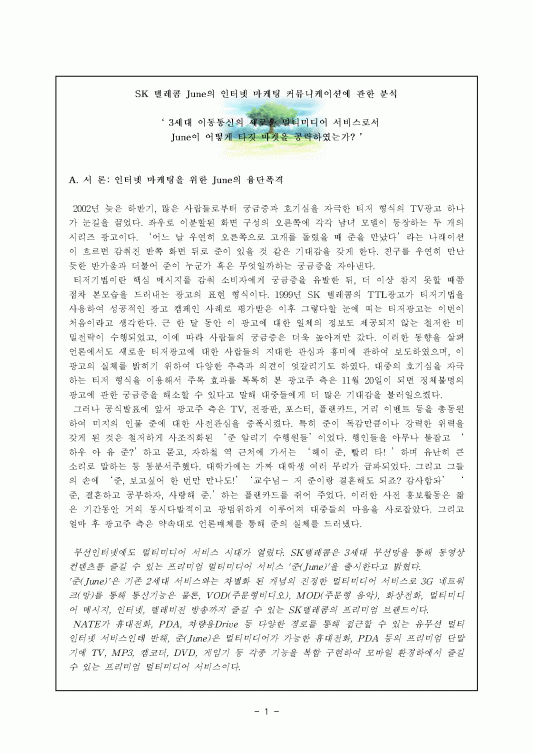 SK 텔레콤 June의 인터넷 마케팅 커뮤니케이션에 관한 분석