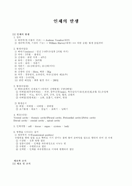 인체의 발생 ; 해부학