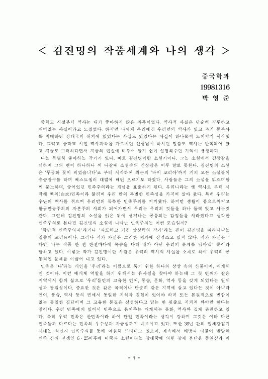 김진명의 작품세계와 나의 생각