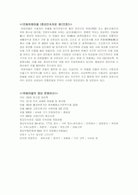 안동하회마을에 대한 모든것