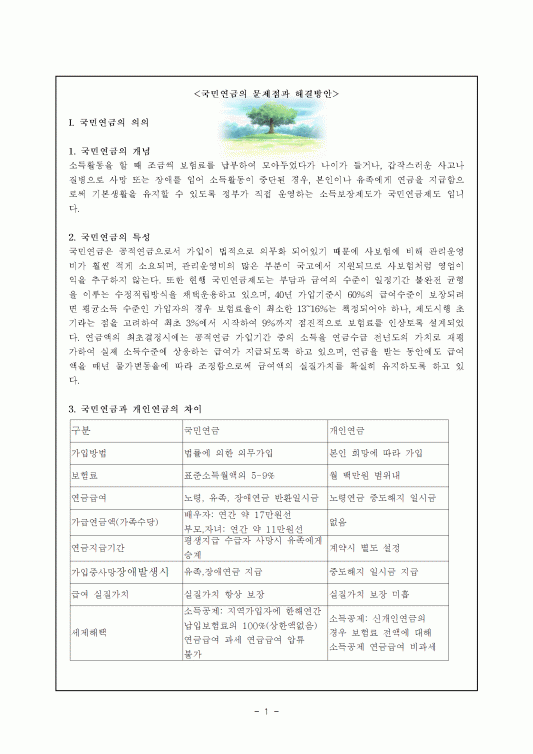 국민연금의 문제점과 해결방안에 관한 종합적 보고서