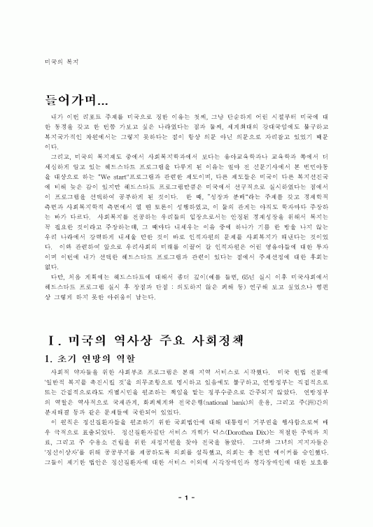 미국의 복지 레포트 자료