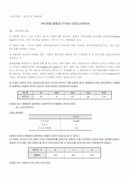 카이제곱 검정과 T-Test 그리고 ANOVA