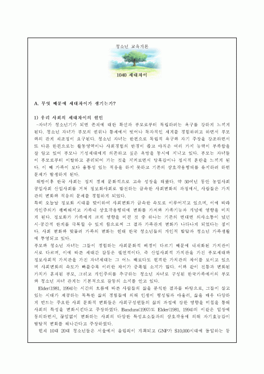 세대차이에 관한 보고서