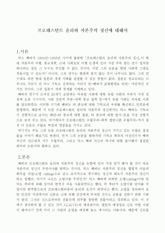 프로테스탄트 윤리와 자본주의 정신에 대해서
