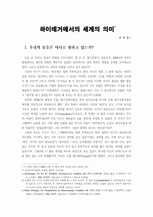 하이데거 에게서 세계의 의미