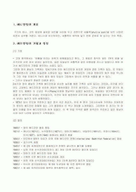 배드민턴의 개요