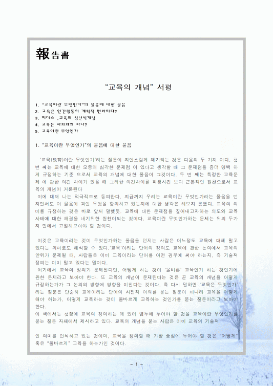 이홍우의 <교육의 개념> 서평에 관한 보고서