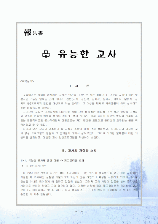 <유능한 교사>에 관한 총체적 보고서 - 교사의 자질과 교사양성프로그램