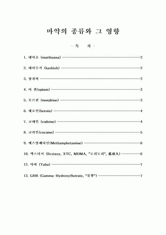 마약의 종류와 그 영향