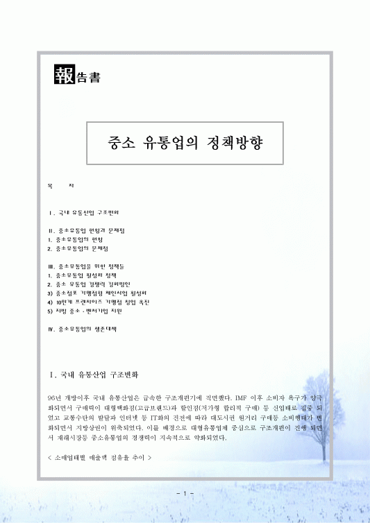 <중소 유통업 정책>에 관한 종합적 보고서