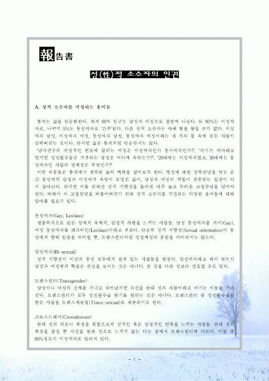 <성(性)적 소수자 - 동성애자의 인권>에 관한 총체적 보고서