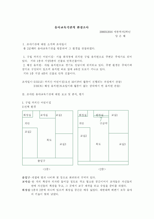 유아교육기관의 환경조사