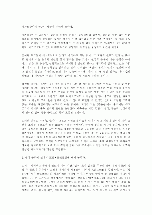 나가르주나의 공(空) 사상에 대해서 논하라.