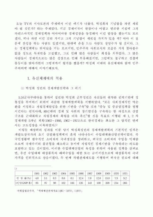 박정희의 유신체제와 민주주의에 대해서