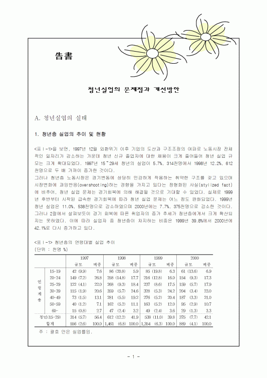 <청년실업의 문제점과 개선방안>에 관한 보고서